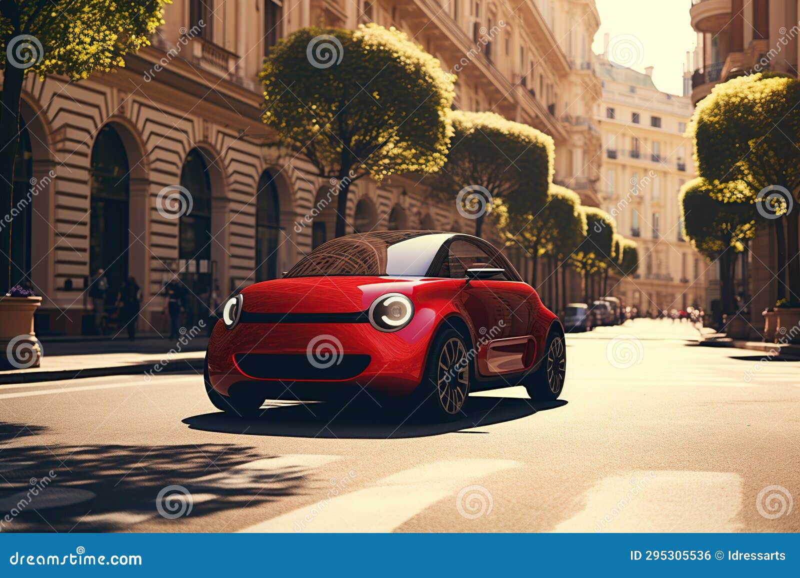 Small Red Car on the Street. Mini Mobility Stock Photo - Image of ...