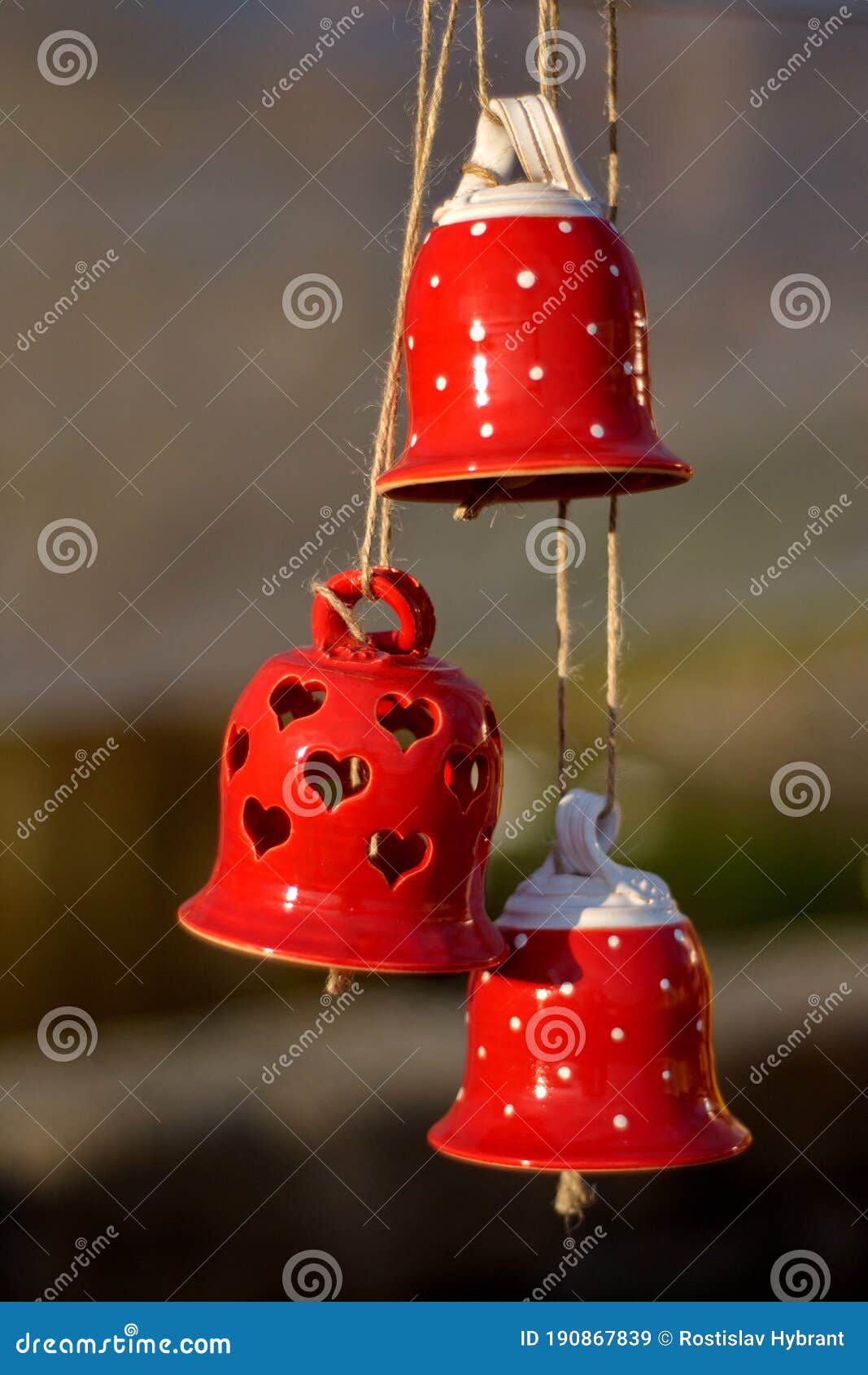 Red Ceramic Bells Hanging on a String Stock Image - Image of toadstool ...