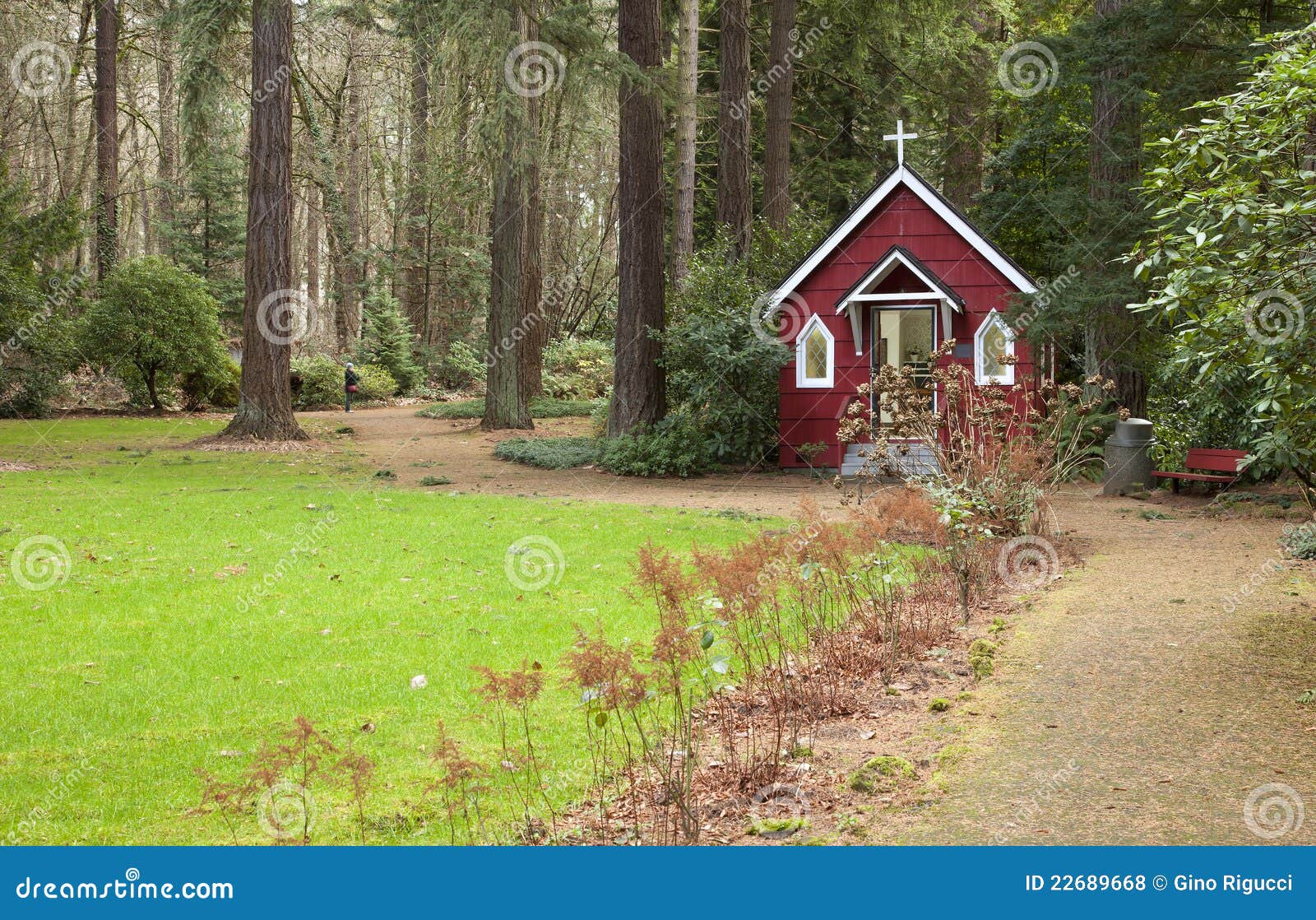 A Small Red Chapel in a Forest, Portland or. Stock Photo - Image of ...