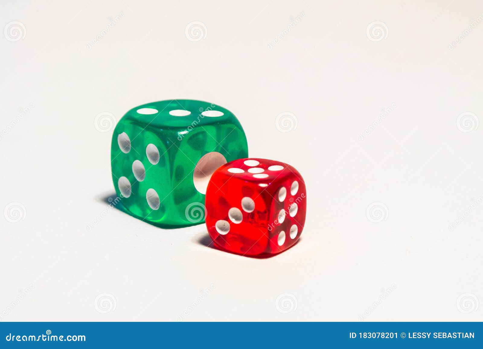 Small Red Dice and Big Green Dice Stock Image - Image of glass, event ...