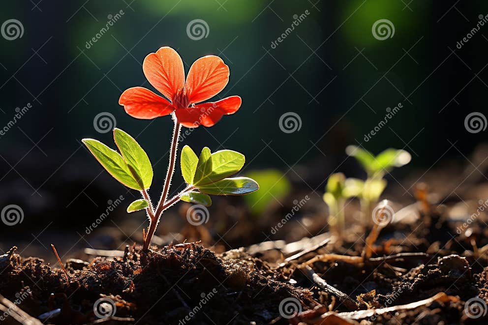 A Small Red Flower is Growing Out of the Ground Stock Illustration ...