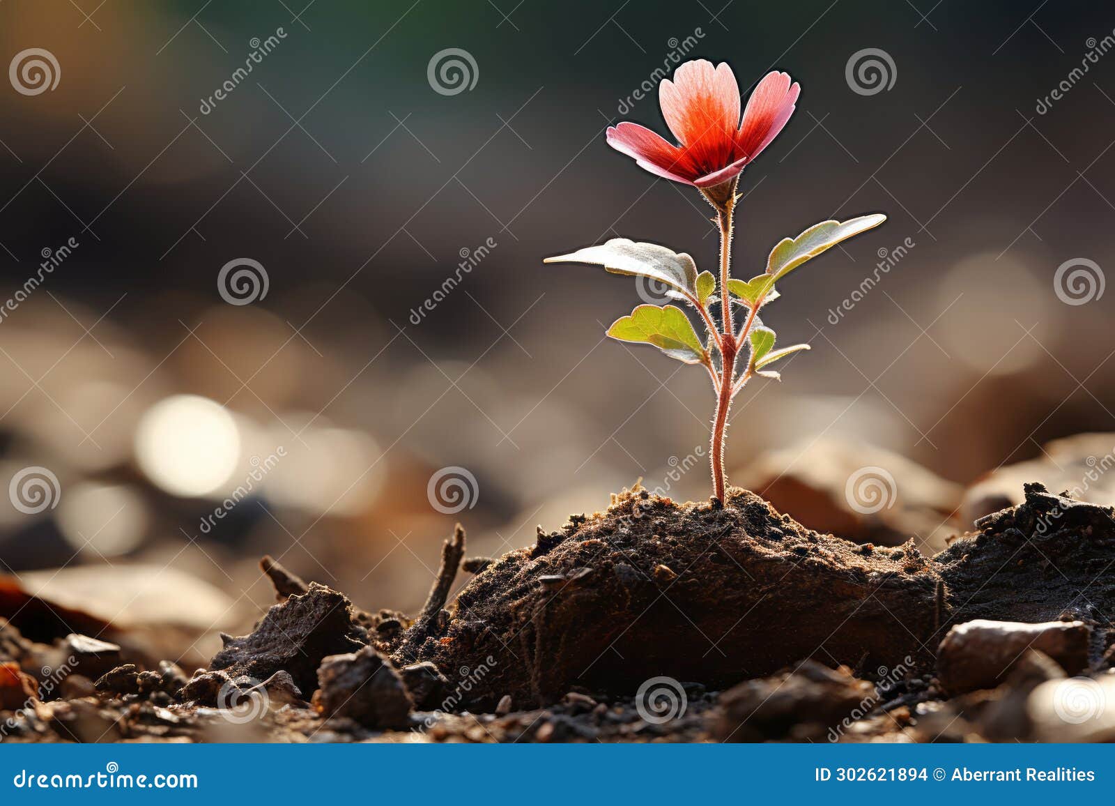 A Small Red Flower is Growing Out of the Ground Stock Illustration ...