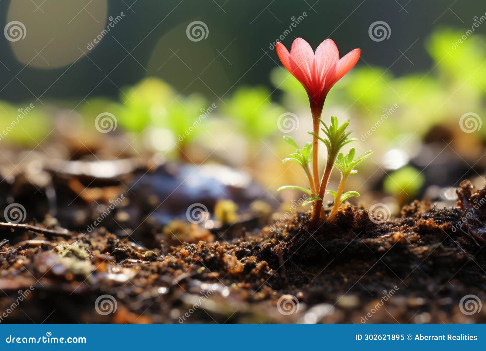 A Small Red Flower is Growing Out of the Ground Stock Image - Image of ...