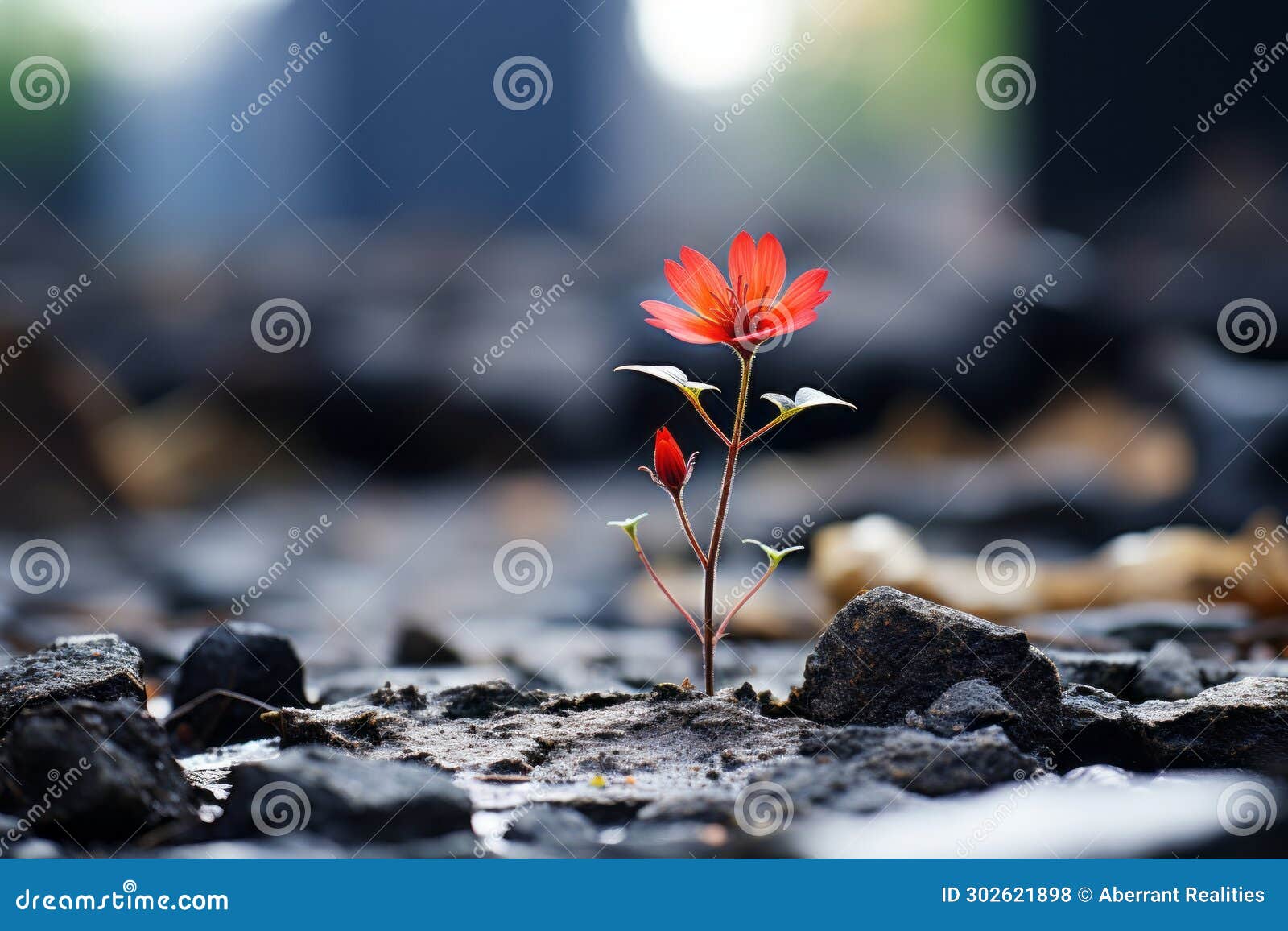 A Small Red Flower is Growing Out of the Ground Stock Illustration ...