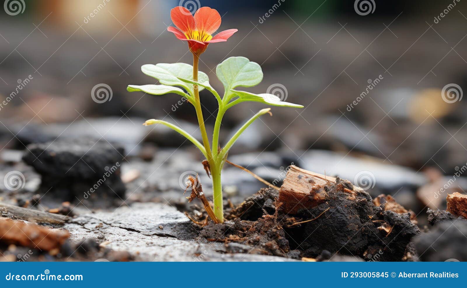 A Small Red Flower is Growing Out of the Ground Stock Illustration ...