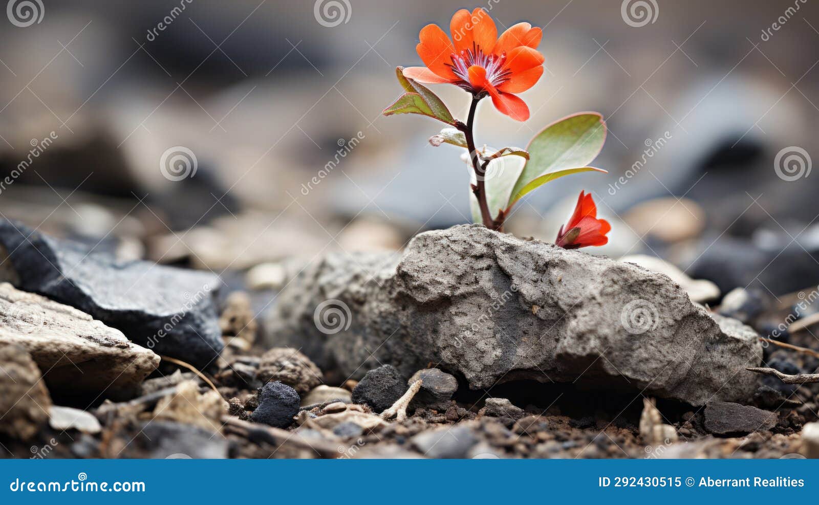 A Small Red Flower is Growing Out of a Rock Stock Illustration ...