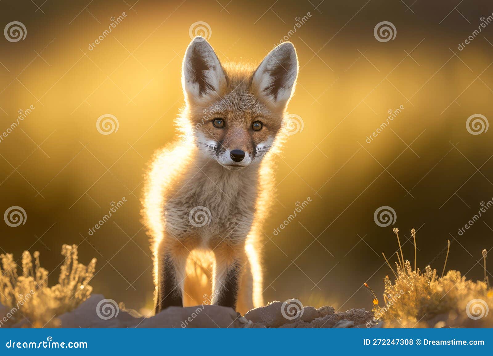 Small Red Fox Standing in the Middle of Field. Generative AI Stock ...