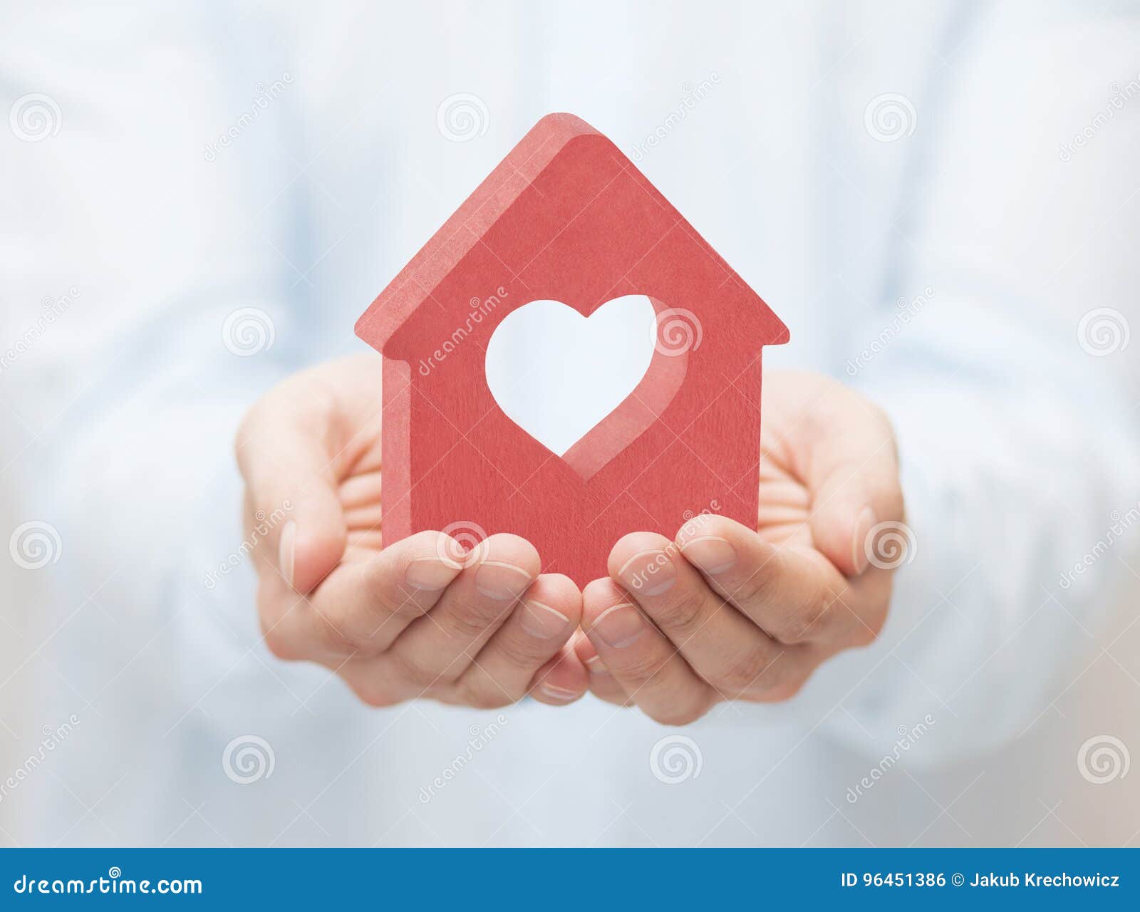 Small Red House with Heart in Hands Stock Photo - Image of miniature ...