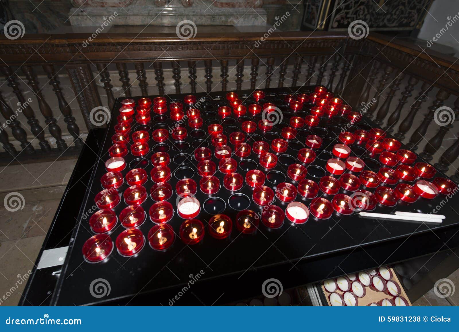 Small Red Lit Church Prayer Candles Stock Photo - Image of light ...