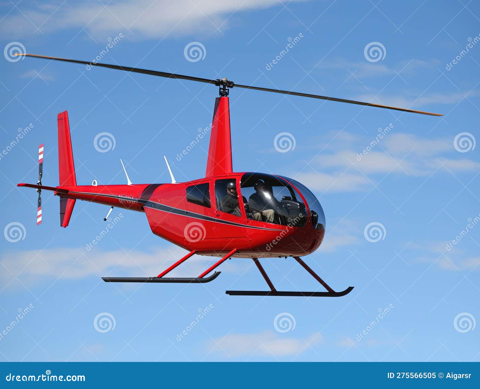Small Red Rescue Helicopter Flying in Blue Sky. Stock Illustration ...
