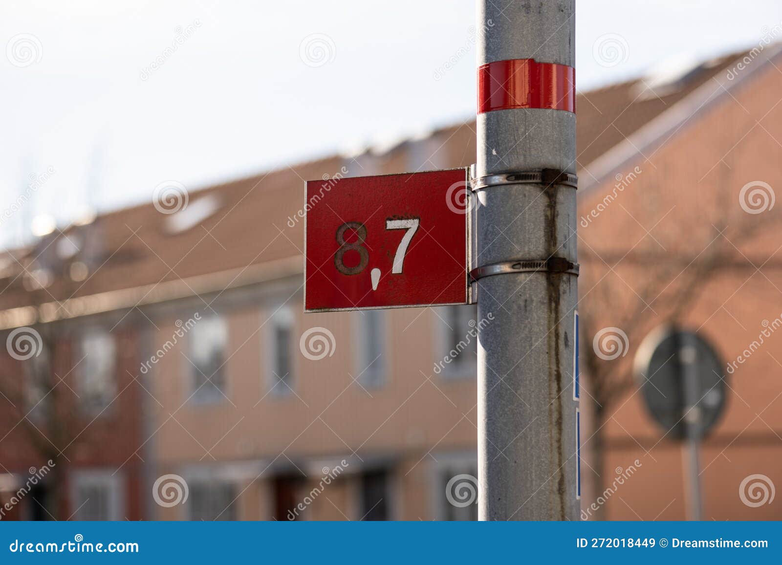 Small Red Sign Telling the Direction and Distance To Teh Nearest Water ...