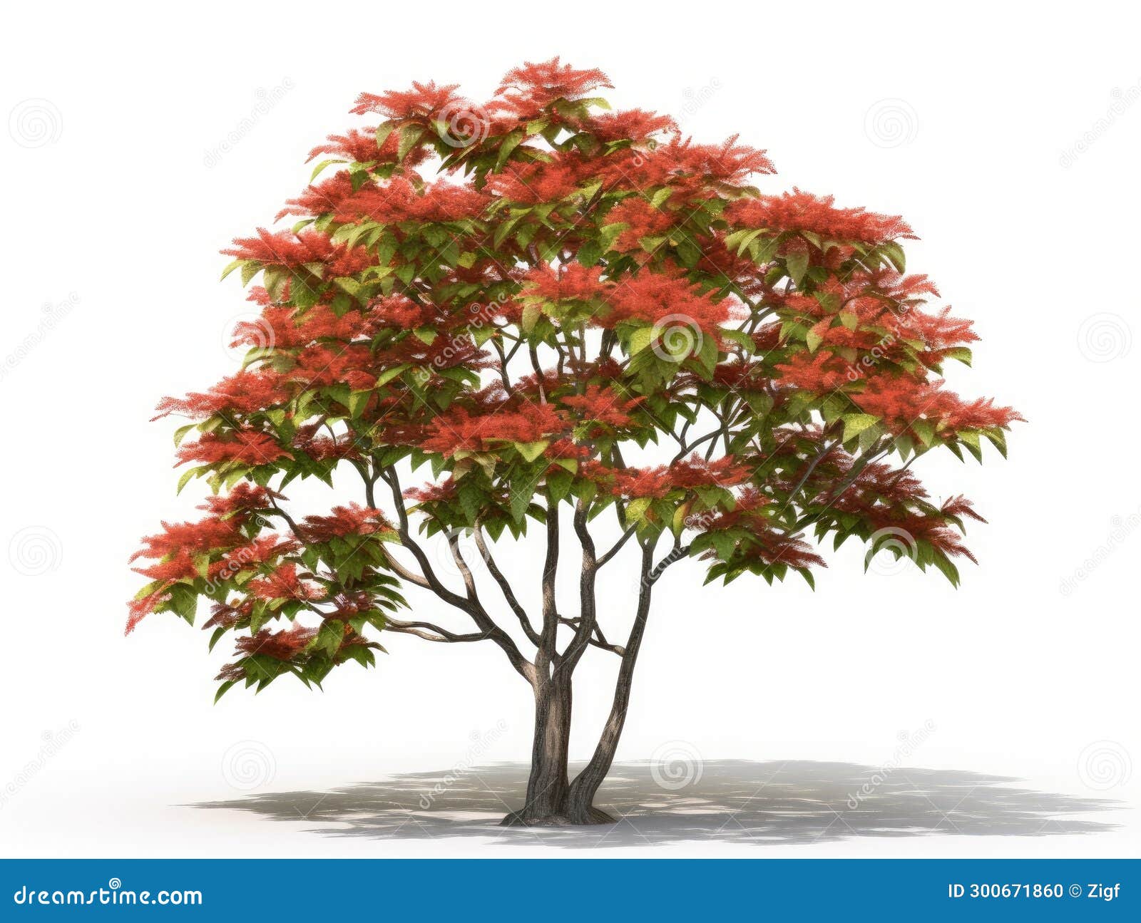 Small Red Tree with Green Leaves and Single Red Leaf. it is Standing ...