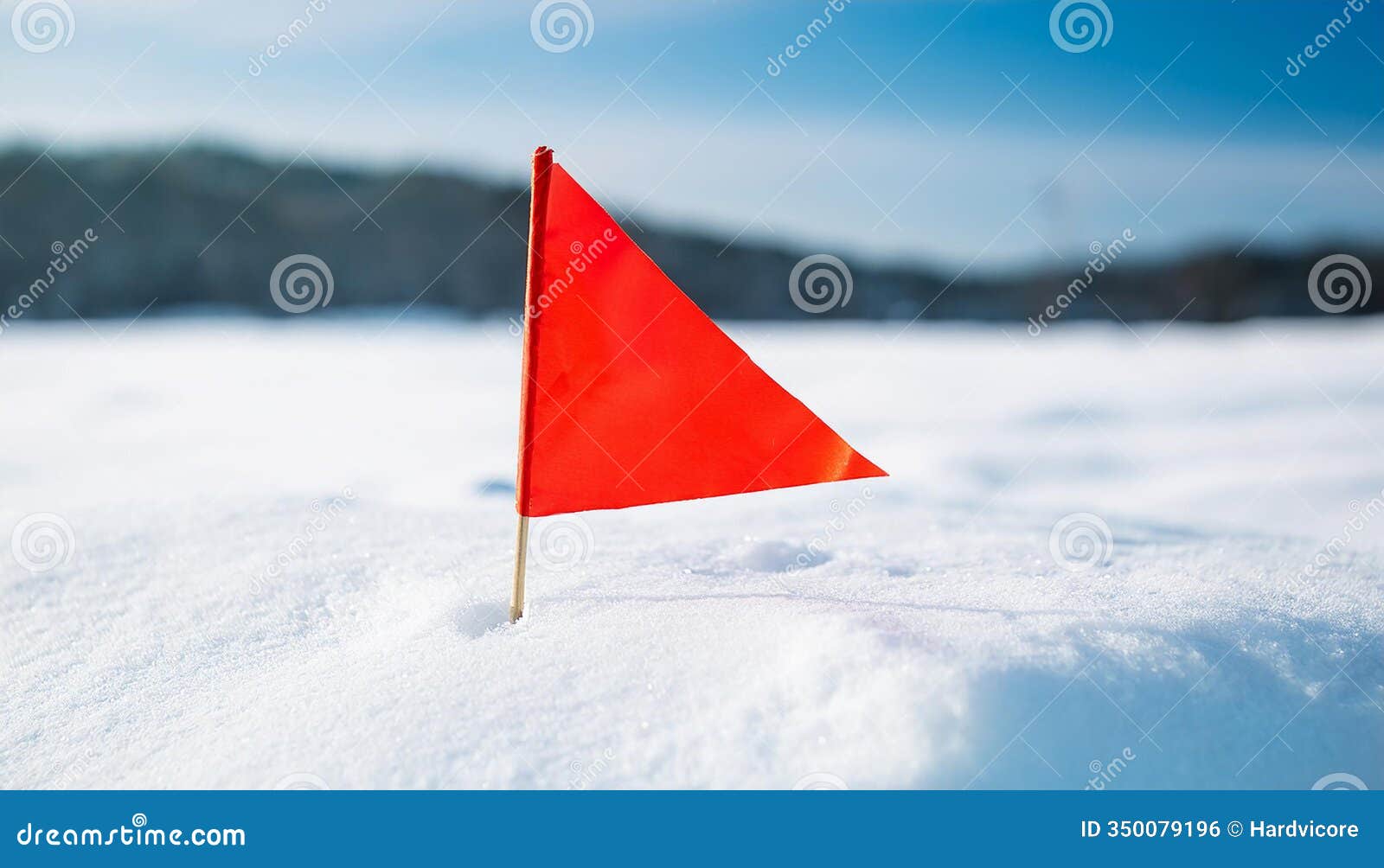 Small Red Triangle Flag in Snow. Warning of Danger and Dangerous Areas ...