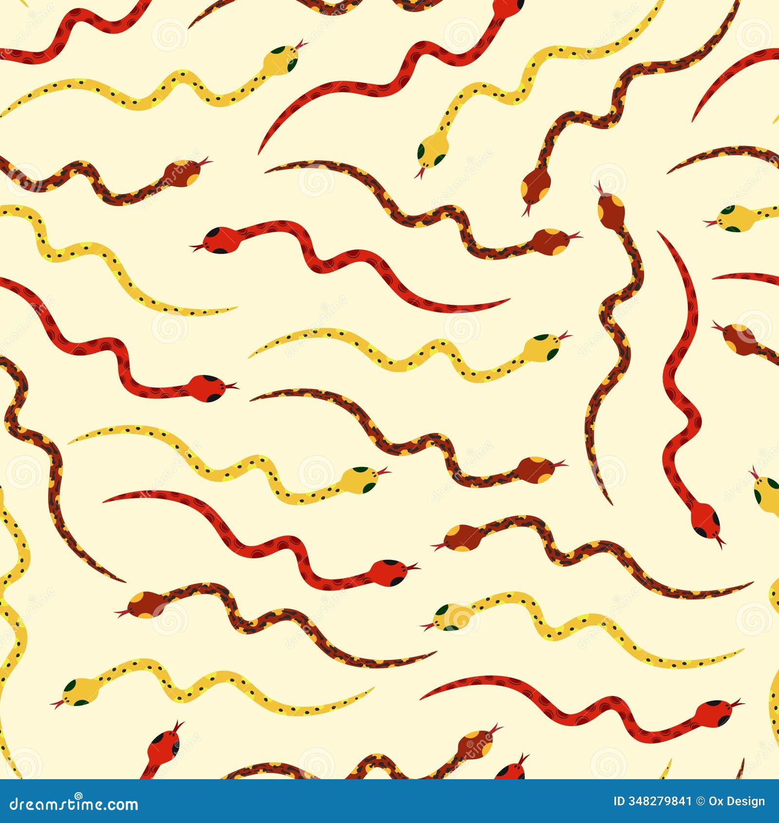 Small Red and Yellow Snake Seamless Pattern Design. Isolated on Light ...