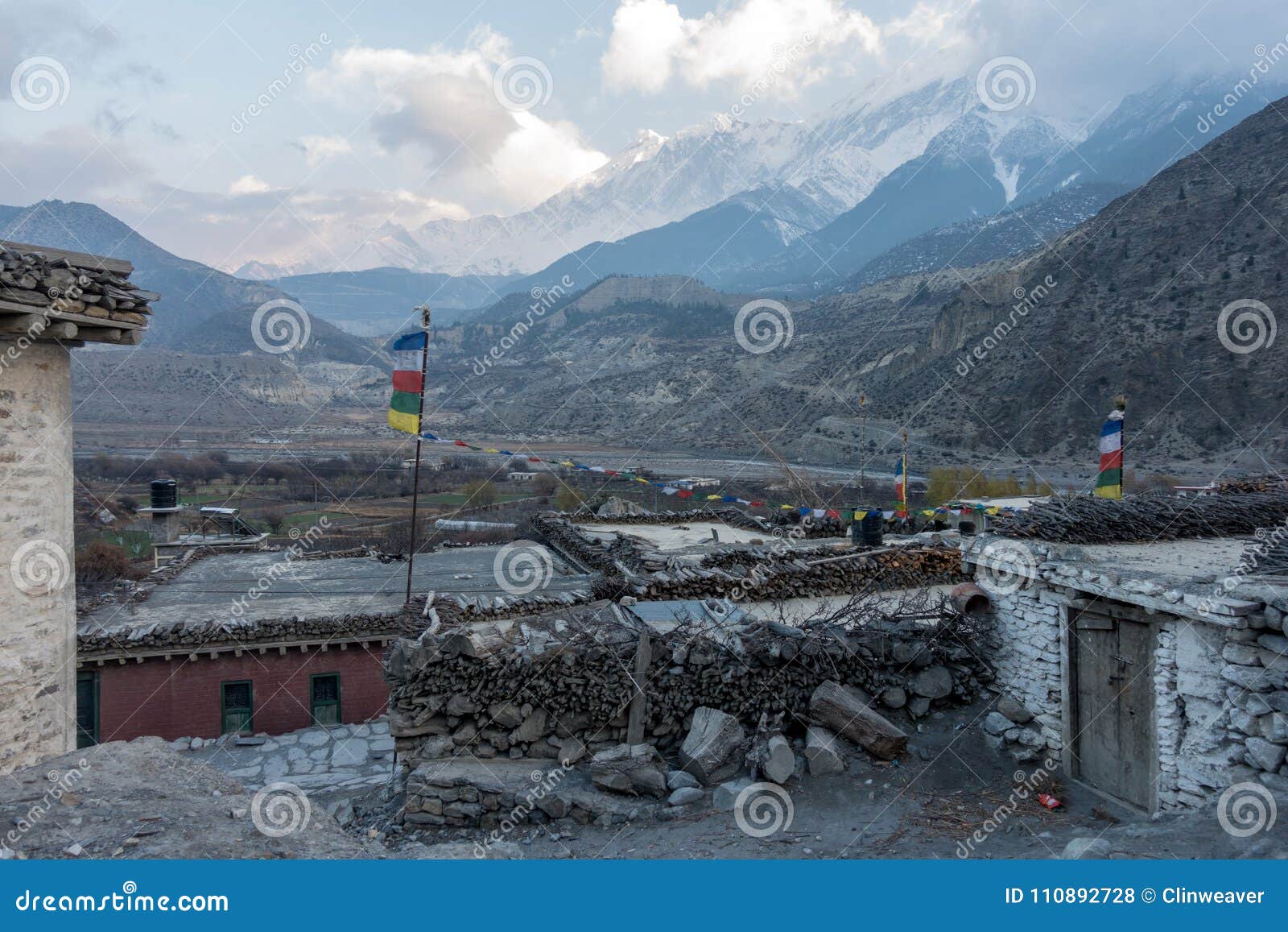 Remote Himalayan Town stock photo. Image of clouds, prayer - 110892728