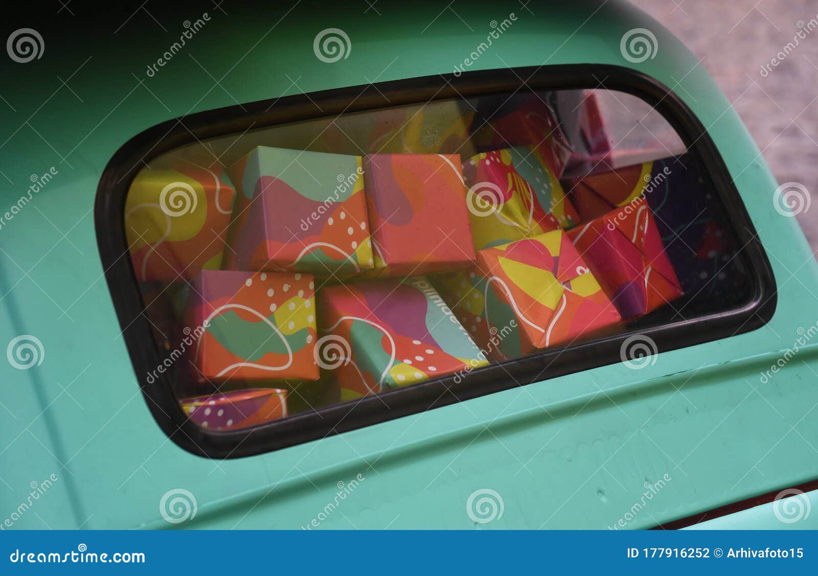 Small Retro Car with Gift Boxes Stock Photo - Image of boxes, retro ...