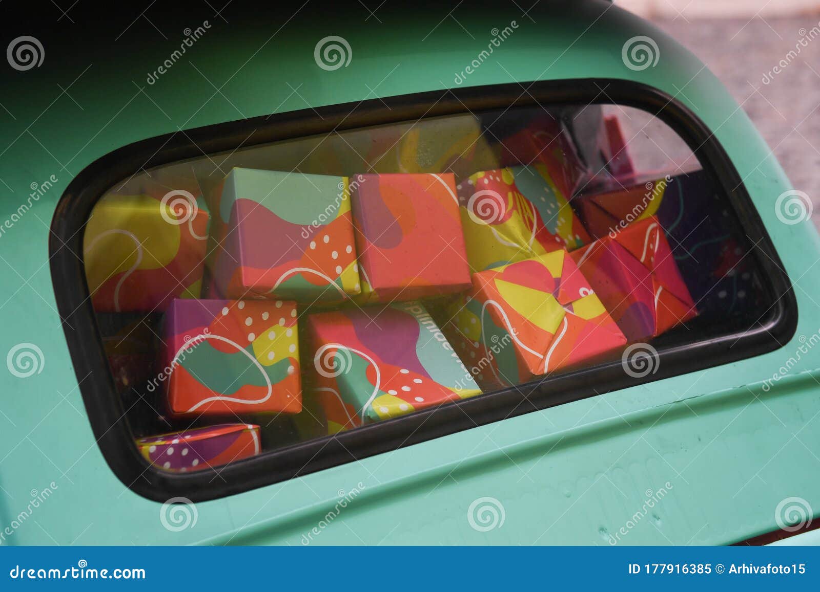Small Retro Car with Gift Boxes Stock Image - Image of present ...