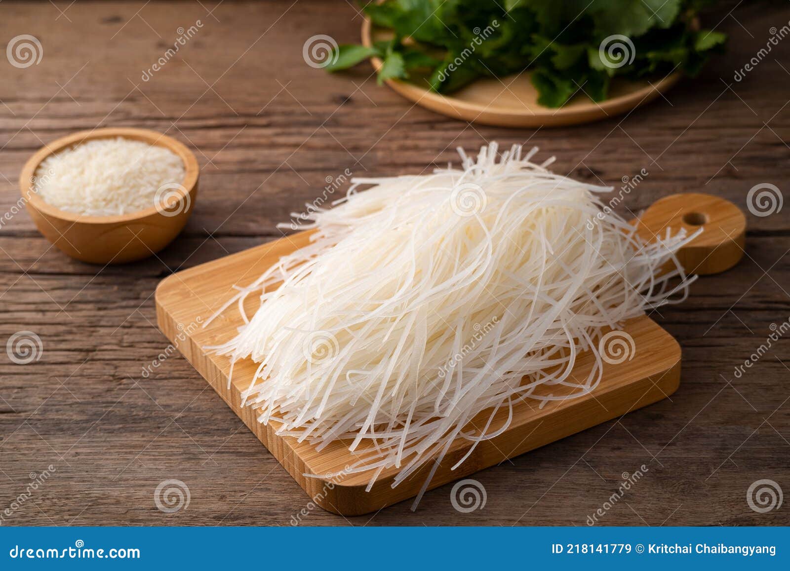 Small Rice Noodle on Wood Board,Uncooked Stock Image - Image of ...