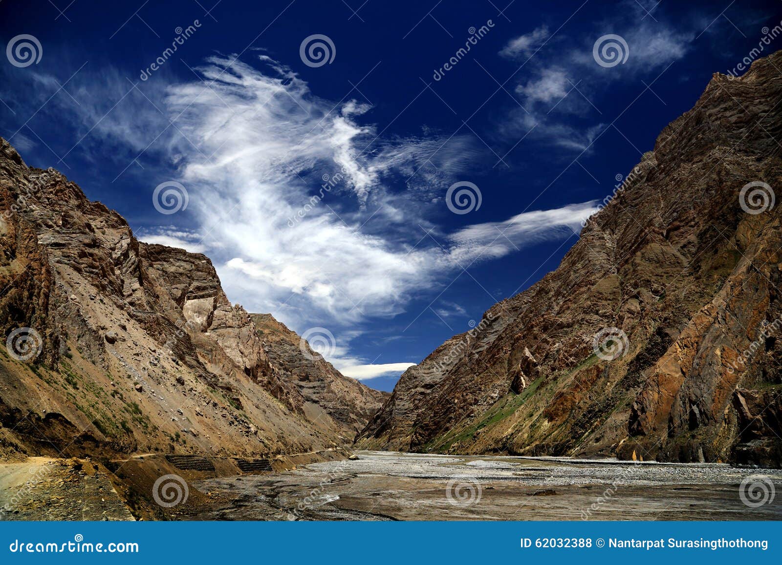 Small River Across Mountain Valley with Amazing Cloud Stock Photo ...