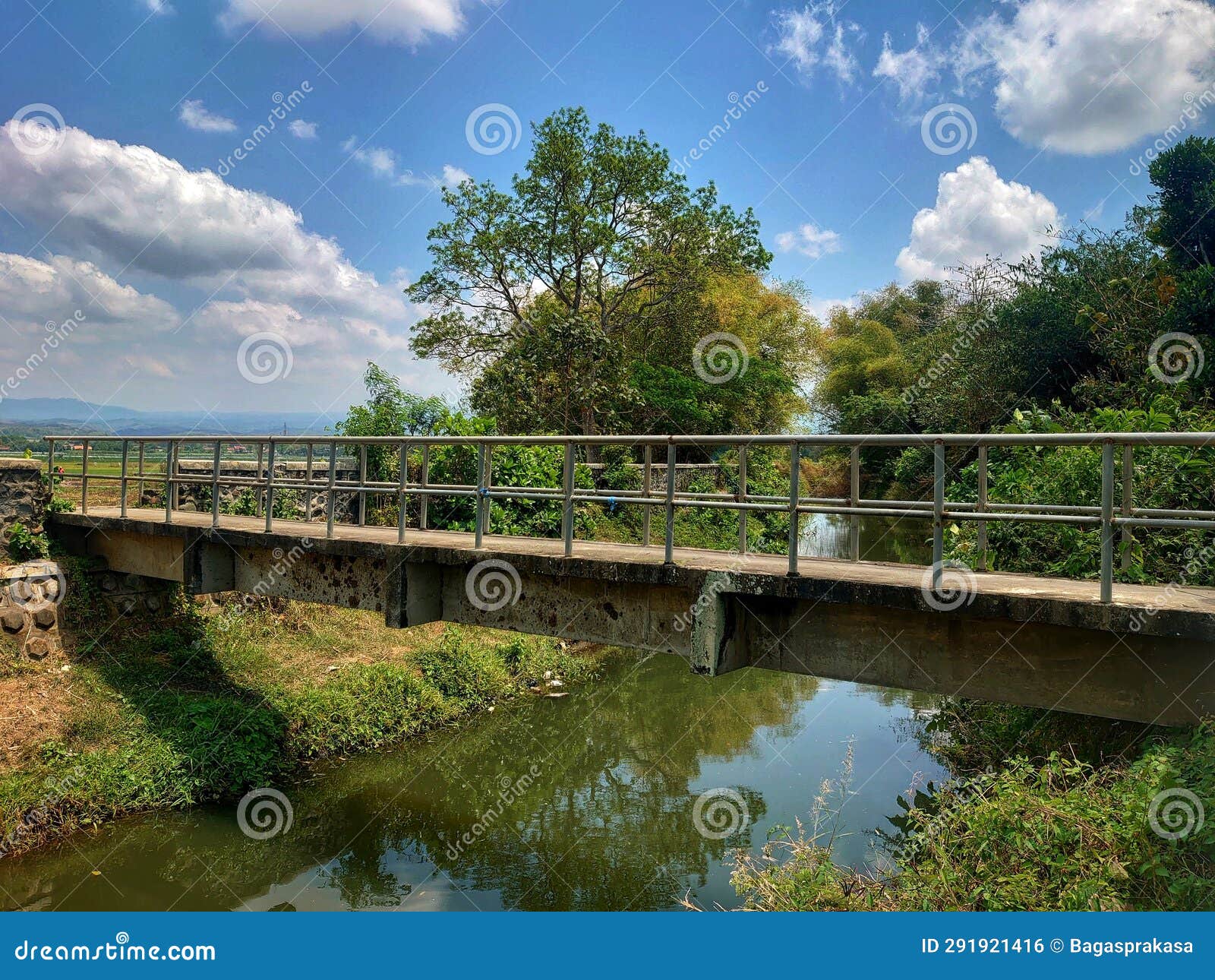 A Small River Bridge Connects the Rice Fields and the Village Stock ...