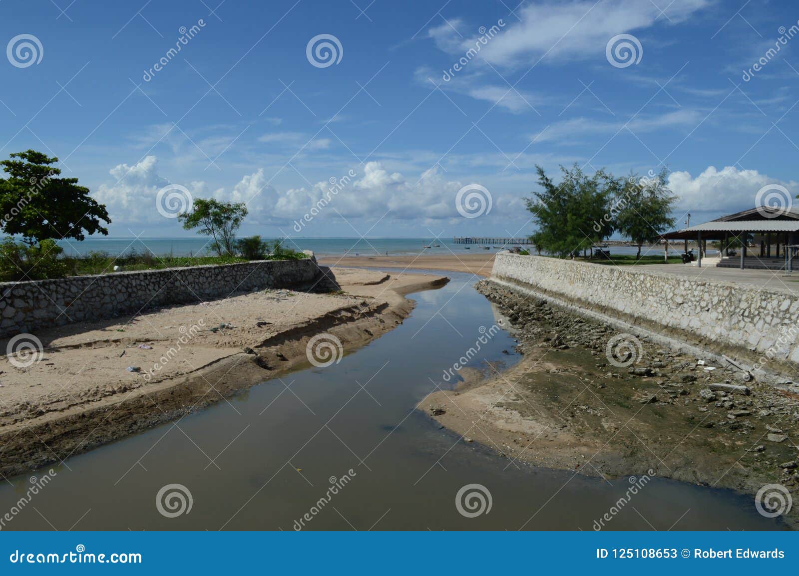 Small River Flowing into the Ocean Stock Image - Image of tributary ...