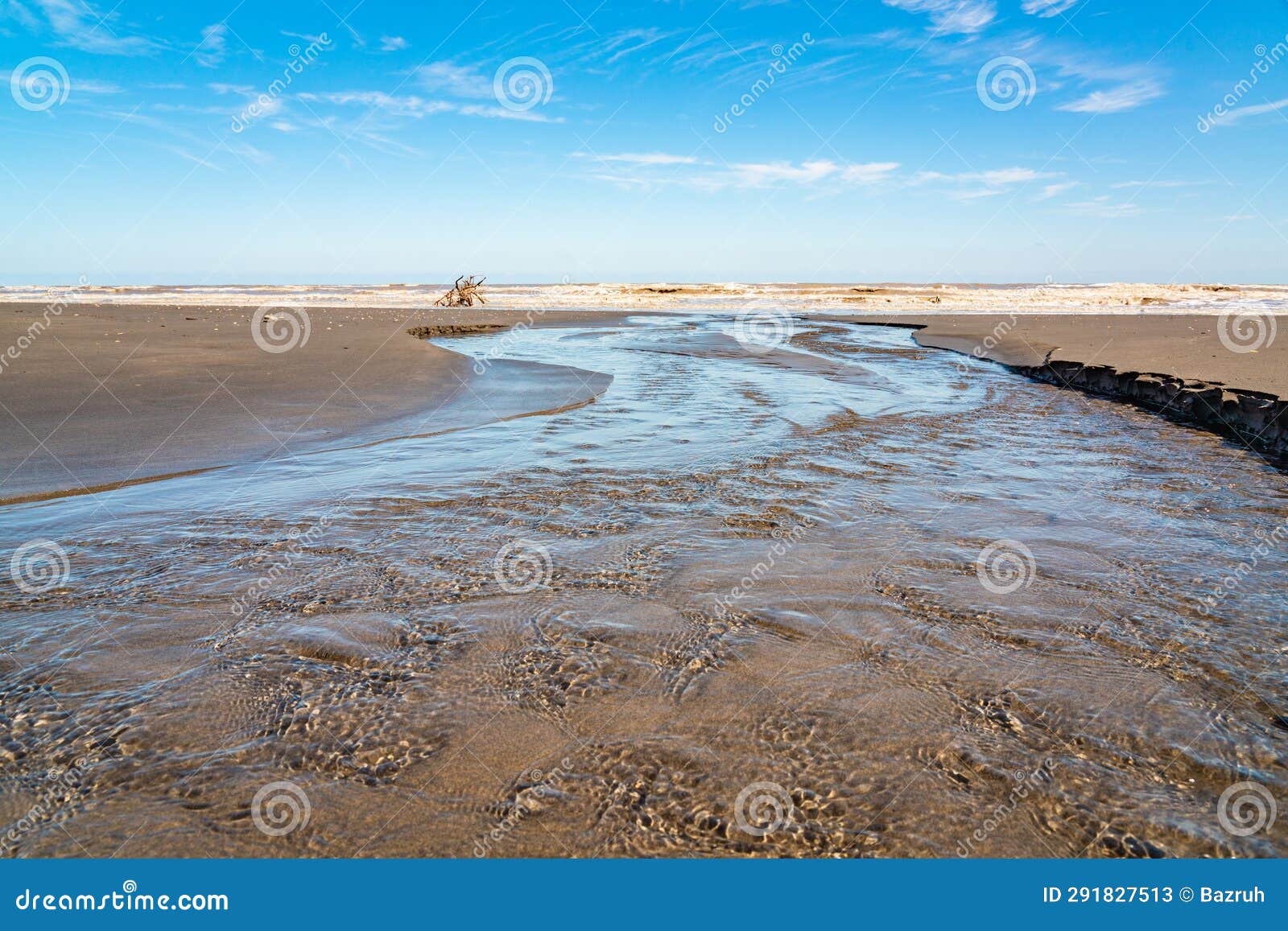 A Small River Flows into the Sea Scene Stock Image - Image of scenic ...