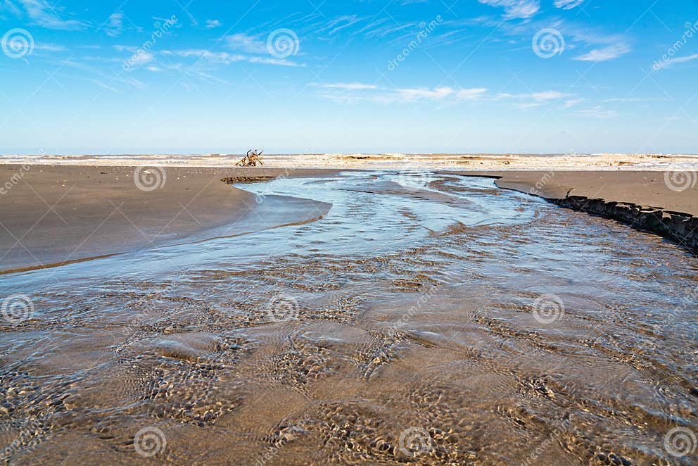 A Small River Flows into the Sea Scene Stock Image - Image of scenic ...