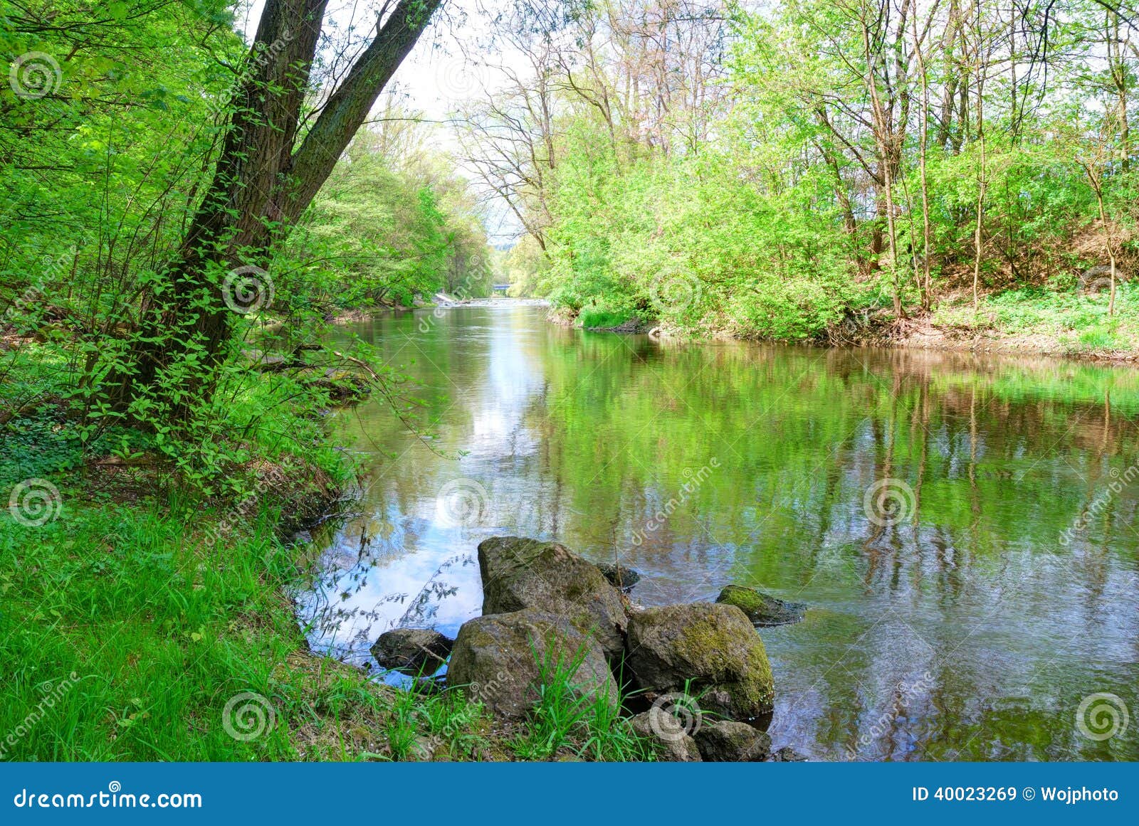 Small River and Green Banks in Spring Stock Image - Image of grass ...