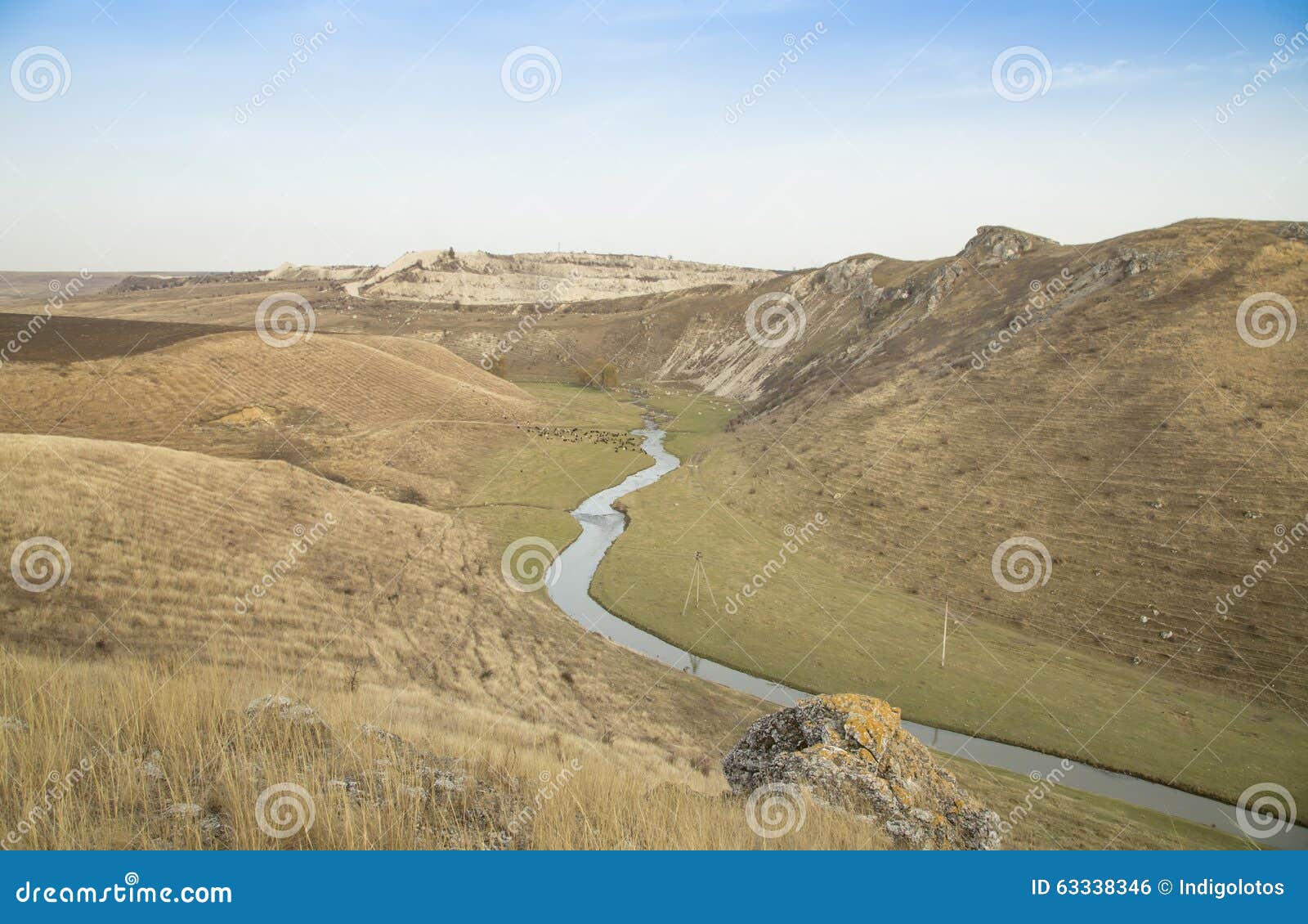 Small River and Hills in Prairie Stock Photo - Image of outdoors ...