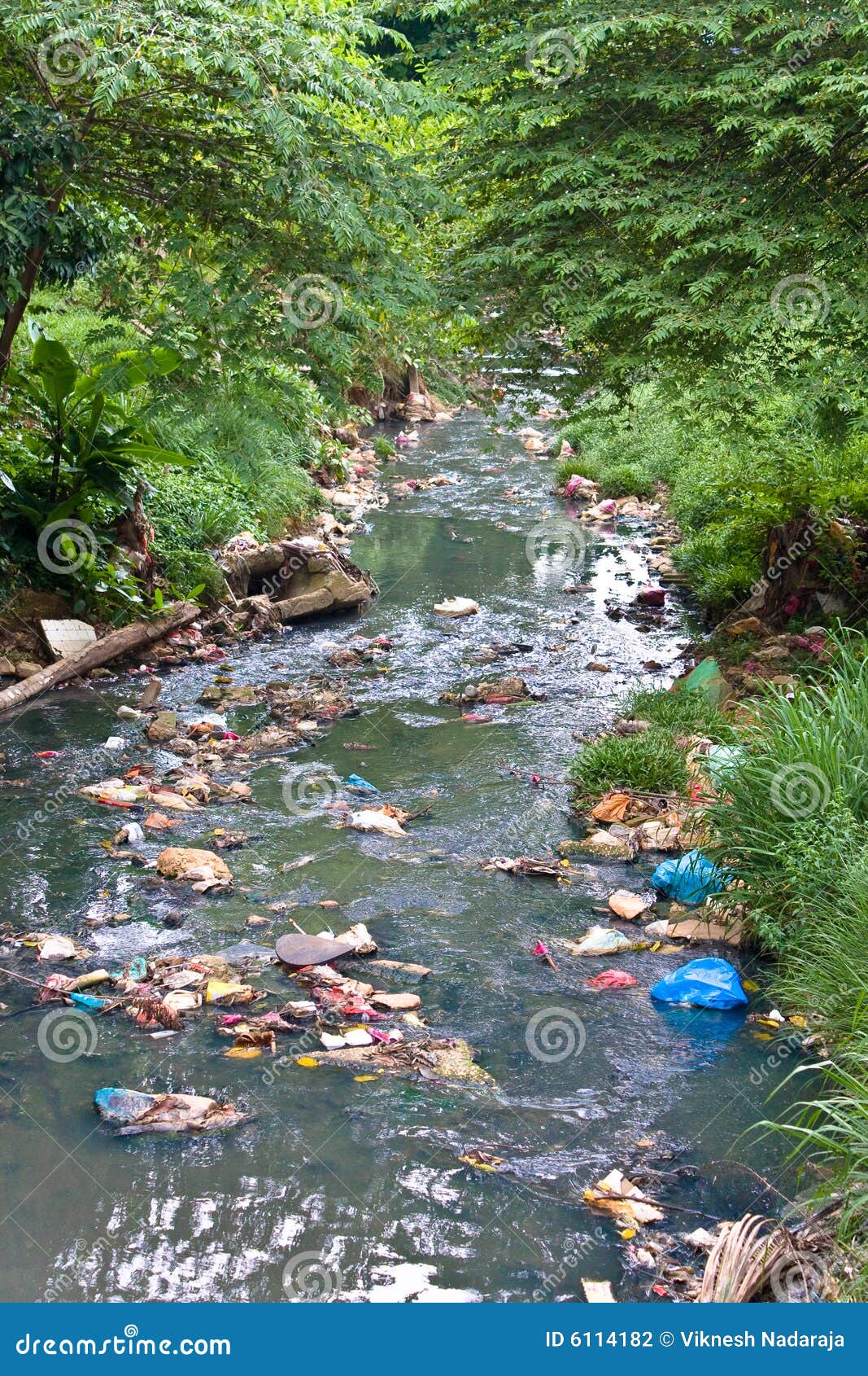 Small River Polluted with Garbage Stock Photo - Image of industrial ...