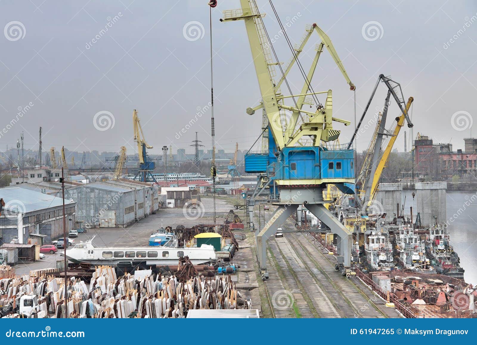 Small river port stock image. Image of industry, crane - 61947265