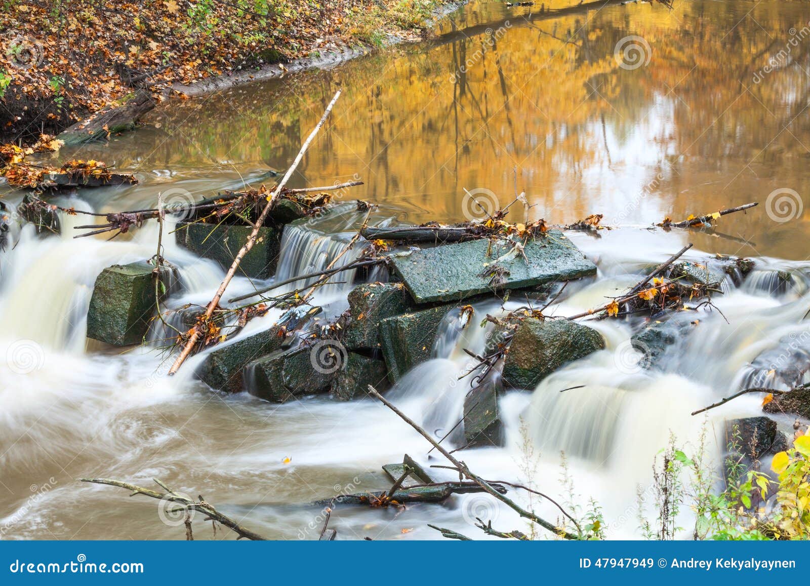 Small River with Rapids in Autumn Park, Long Exposure Stock Image ...