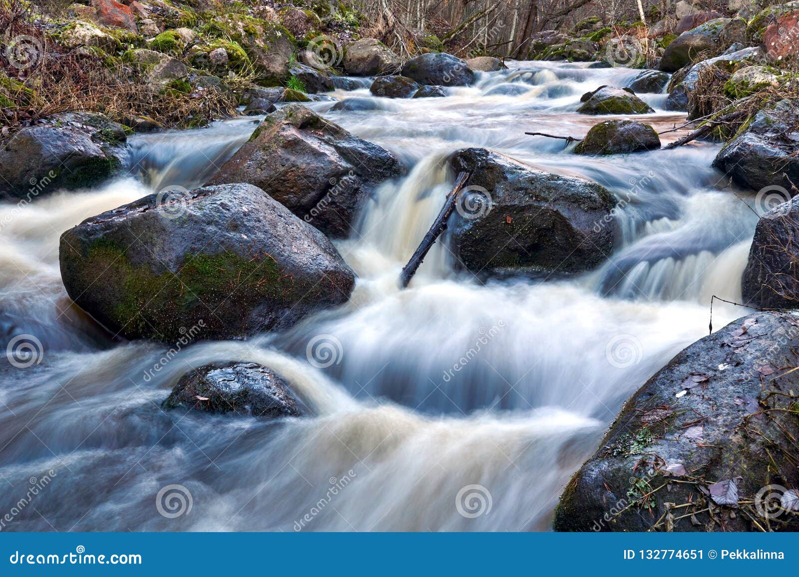 Water flowing fast stock image. Image of leaves, autumn - 132774651