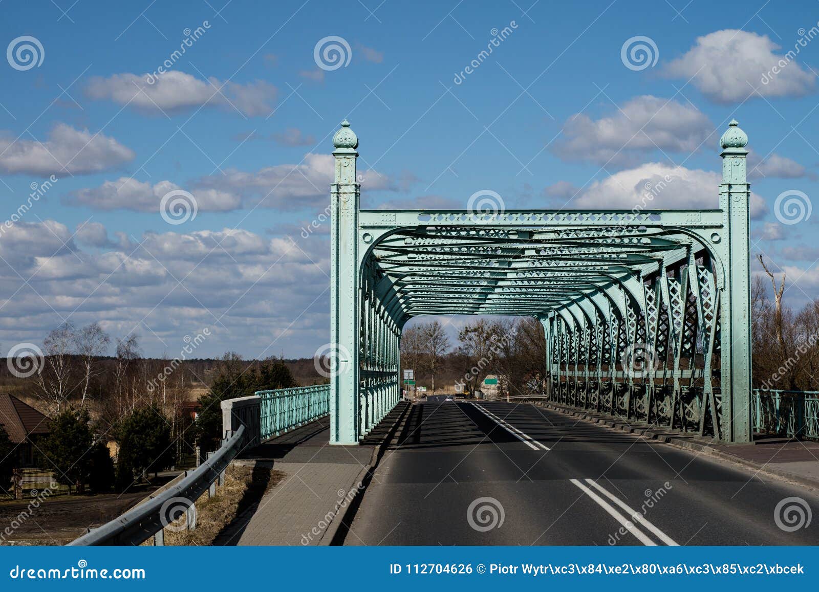 A Small Road Bridge. Steel Road Construction Riveted on the Rive Stock ...