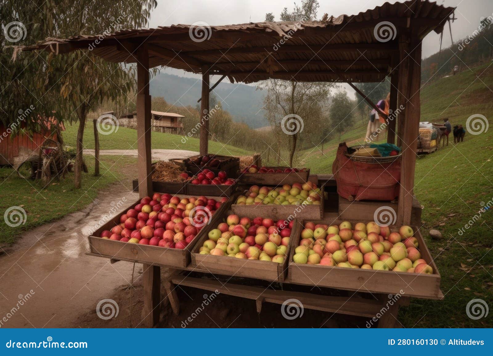 A Small Roadside Stand, Selling Fresh Apples and Cinnamon Sticks Stock ...