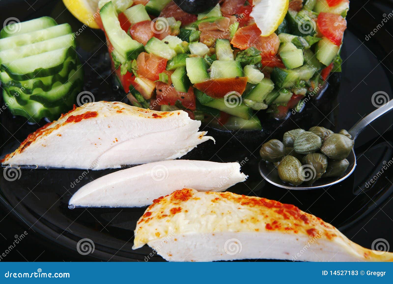 Small Roast Meat Chunks on Black Stock Image - Image of lunch, food ...