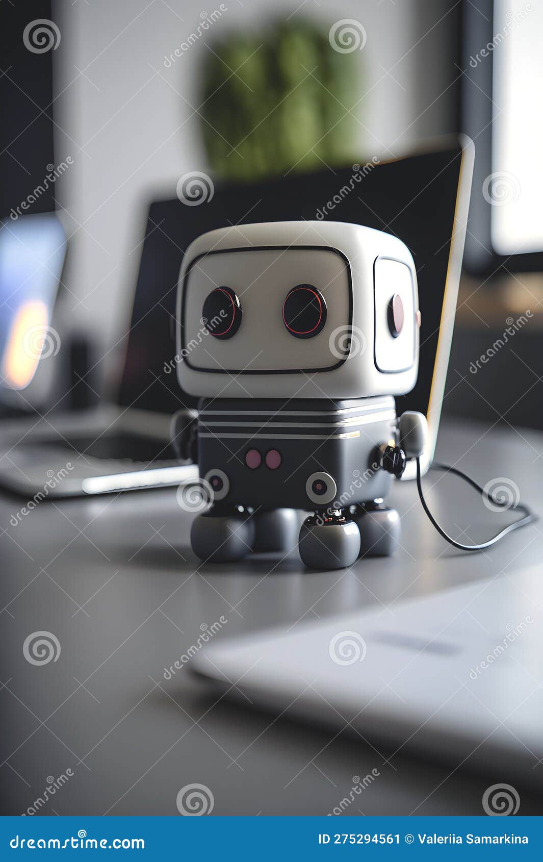 Small Robot Assistant on Desk. Stock Illustration - Illustration of ...