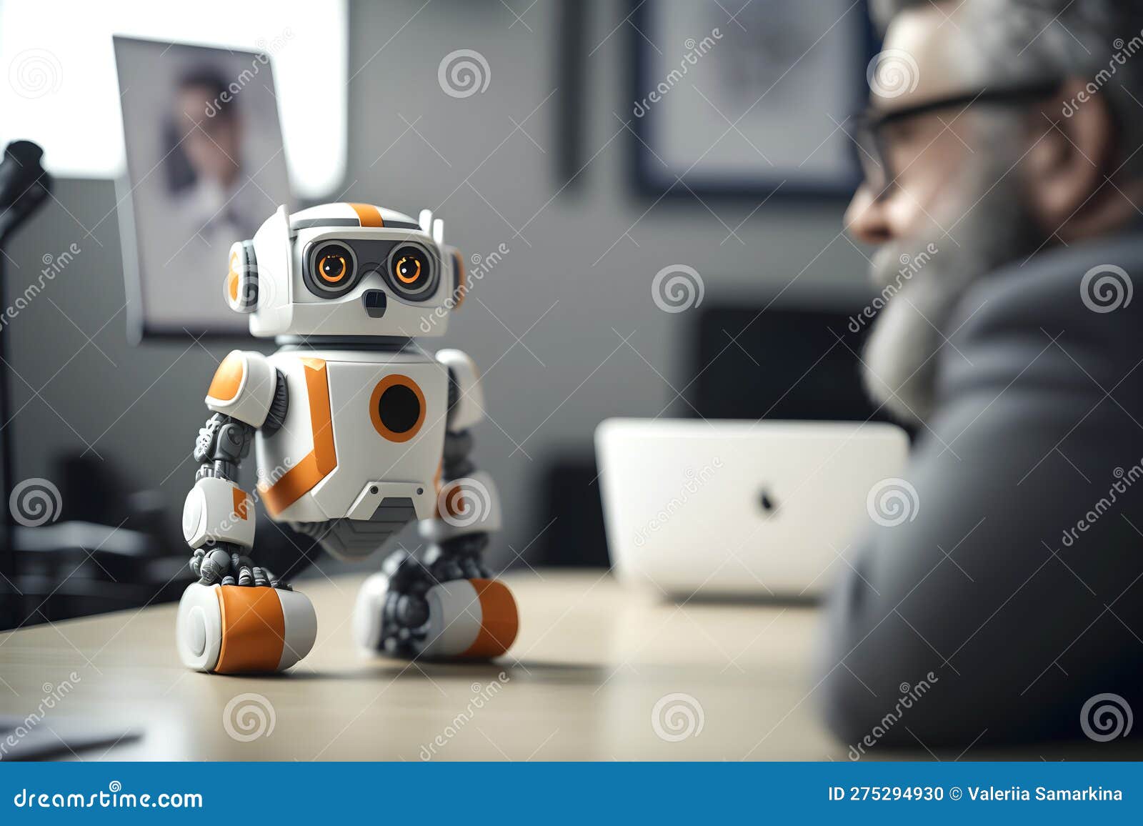 Small Robot Assistant on Desk in Office. Stock Photo - Image of ...