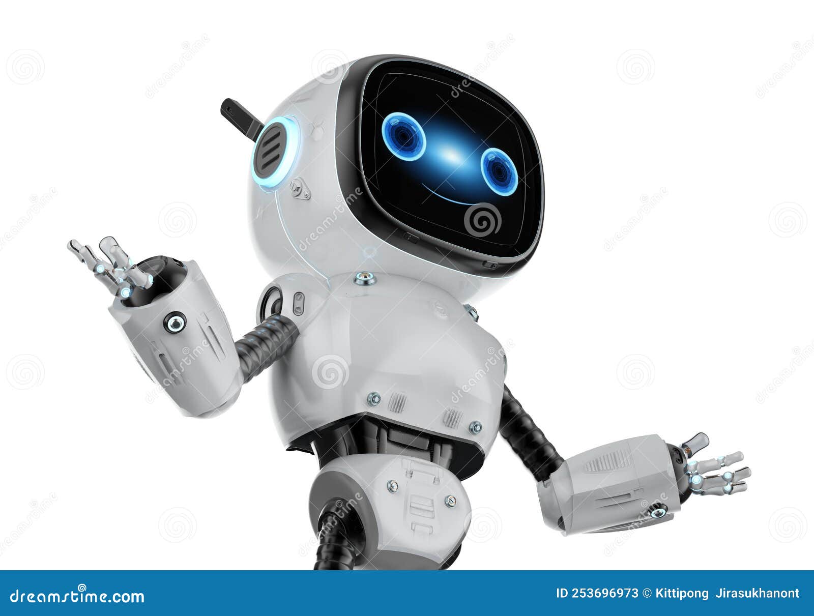 Small Robot Assistant Hand Extend Stock Illustration - Illustration of ...
