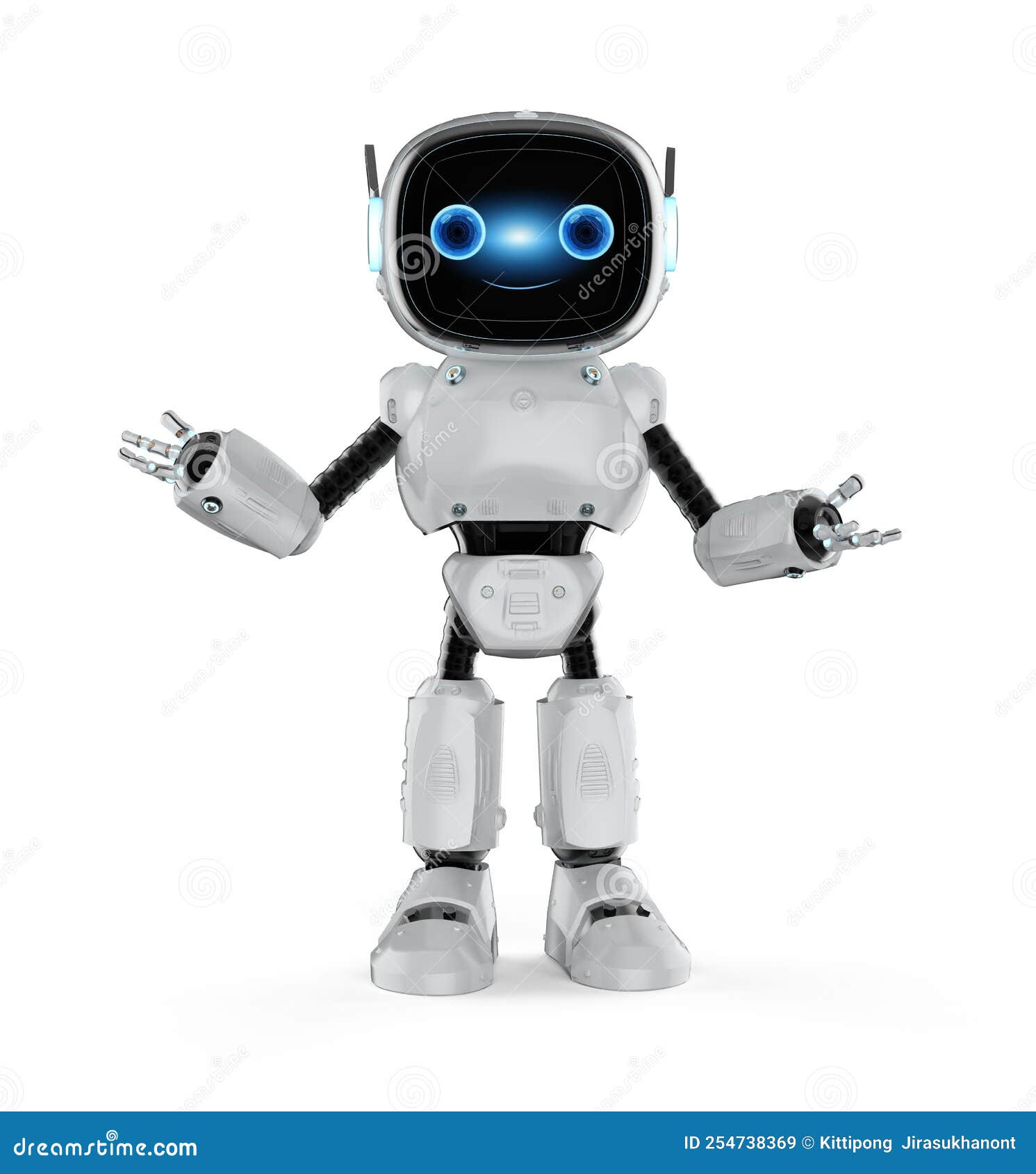Small Robot Assistant Hand Extend Stock Illustration - Illustration of ...