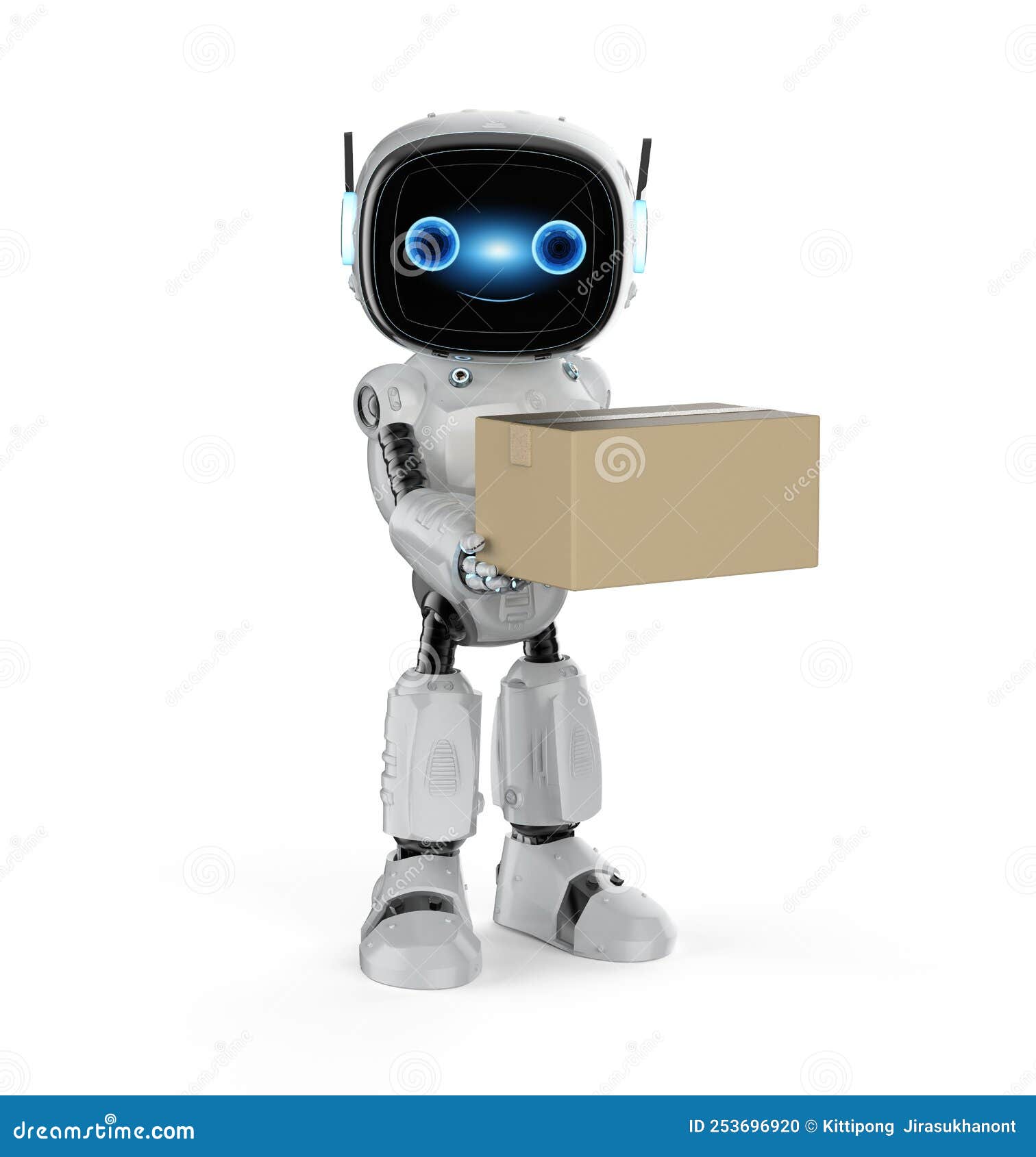 Small Robot Assistant Hand Hold Cardboard Box Stock Illustration ...