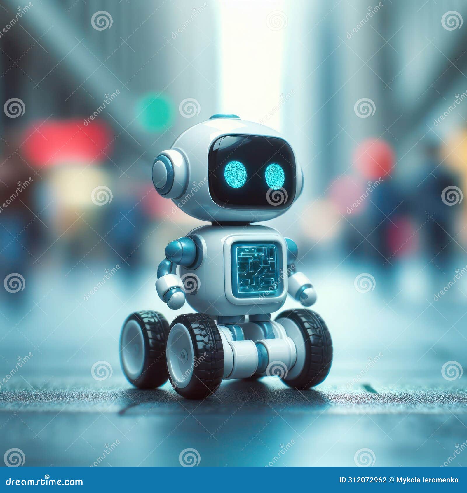 A Small Robot on a City Street. Stock Illustration - Illustration of ...