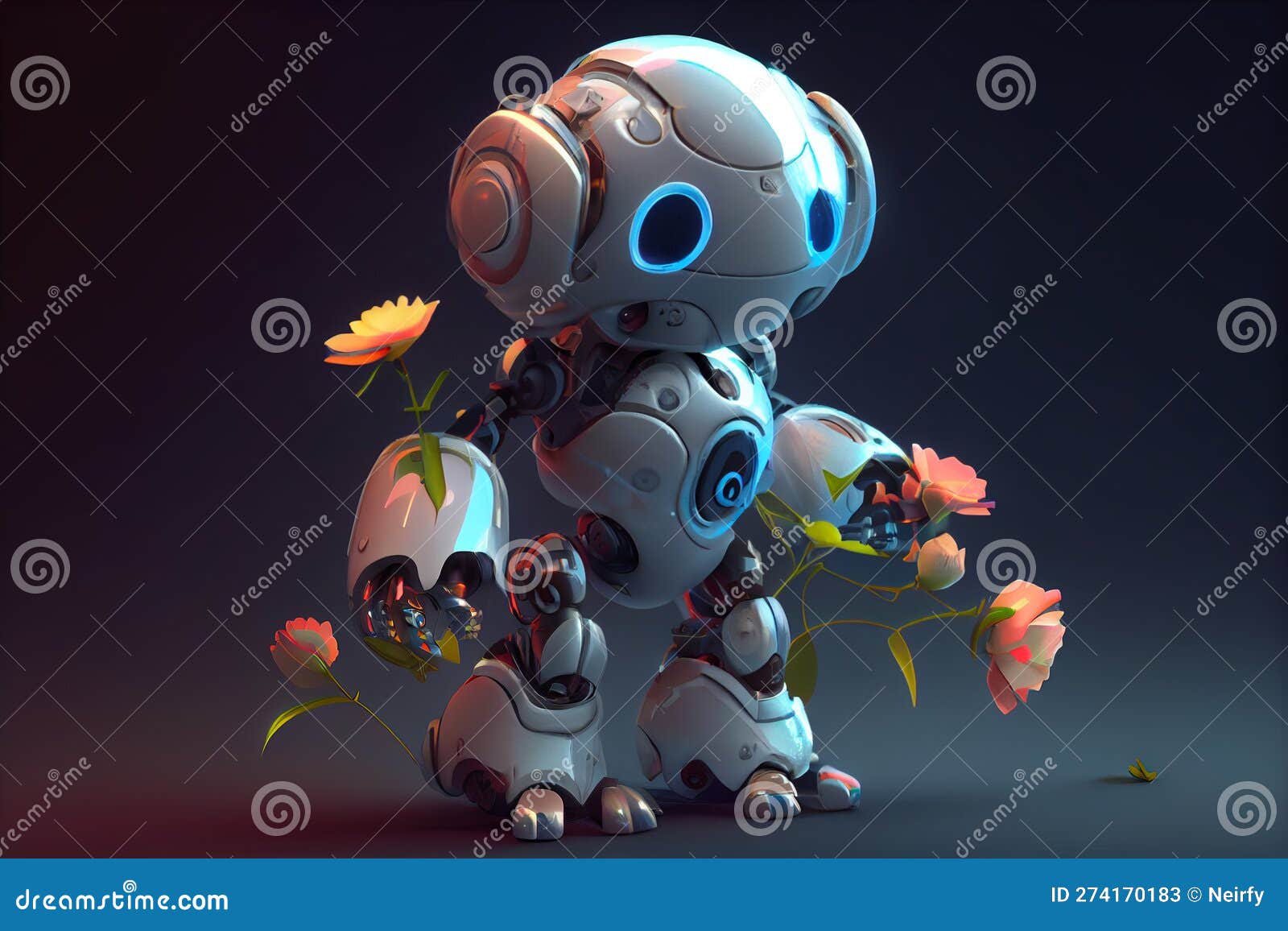 Small robot with flowers stock illustration. Illustration of abstract ...