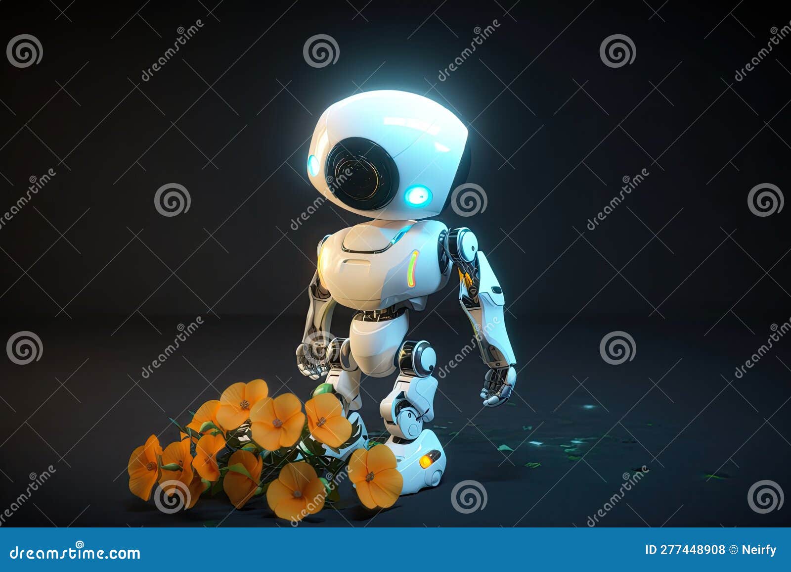 Small robot with flowers stock illustration. Illustration of mechanical ...