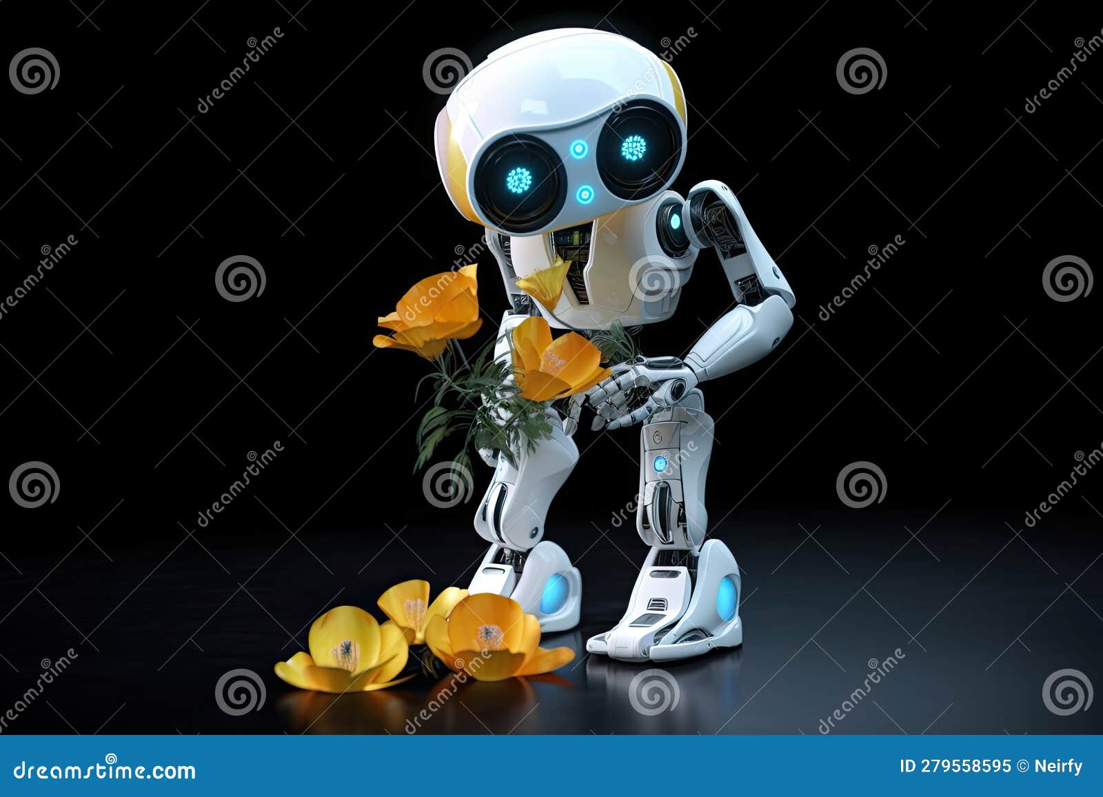 Small robot with flowers stock illustration. Illustration of ...