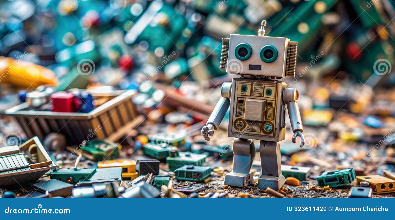 A Small Robot among the Junk and Electronic Garbage Generative by AI ...