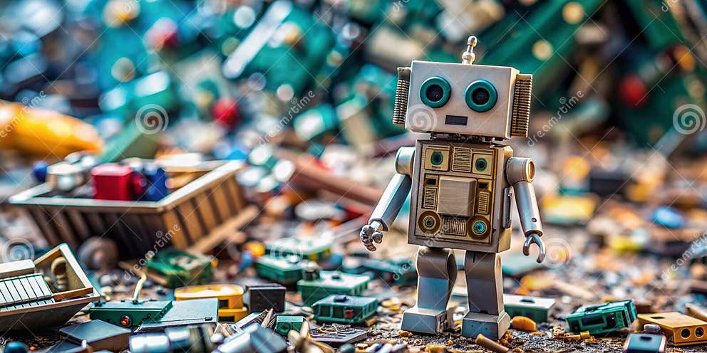 A Small Robot among the Junk and Electronic Garbage Generative by AI ...