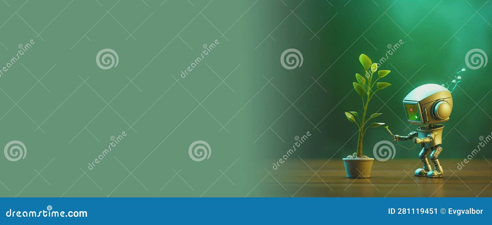 A Small Robot Takes Care of a Beautiful Green Plant. Technologies of ...