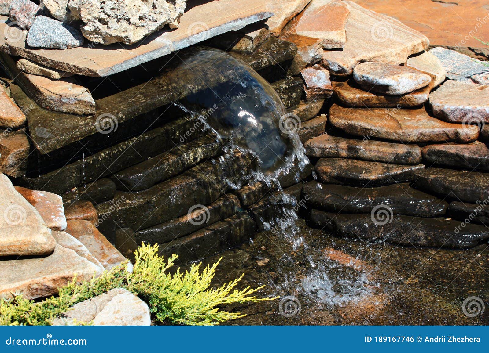 Small Rockery with Waterfall in a Garden Stock Photo - Image of relax ...