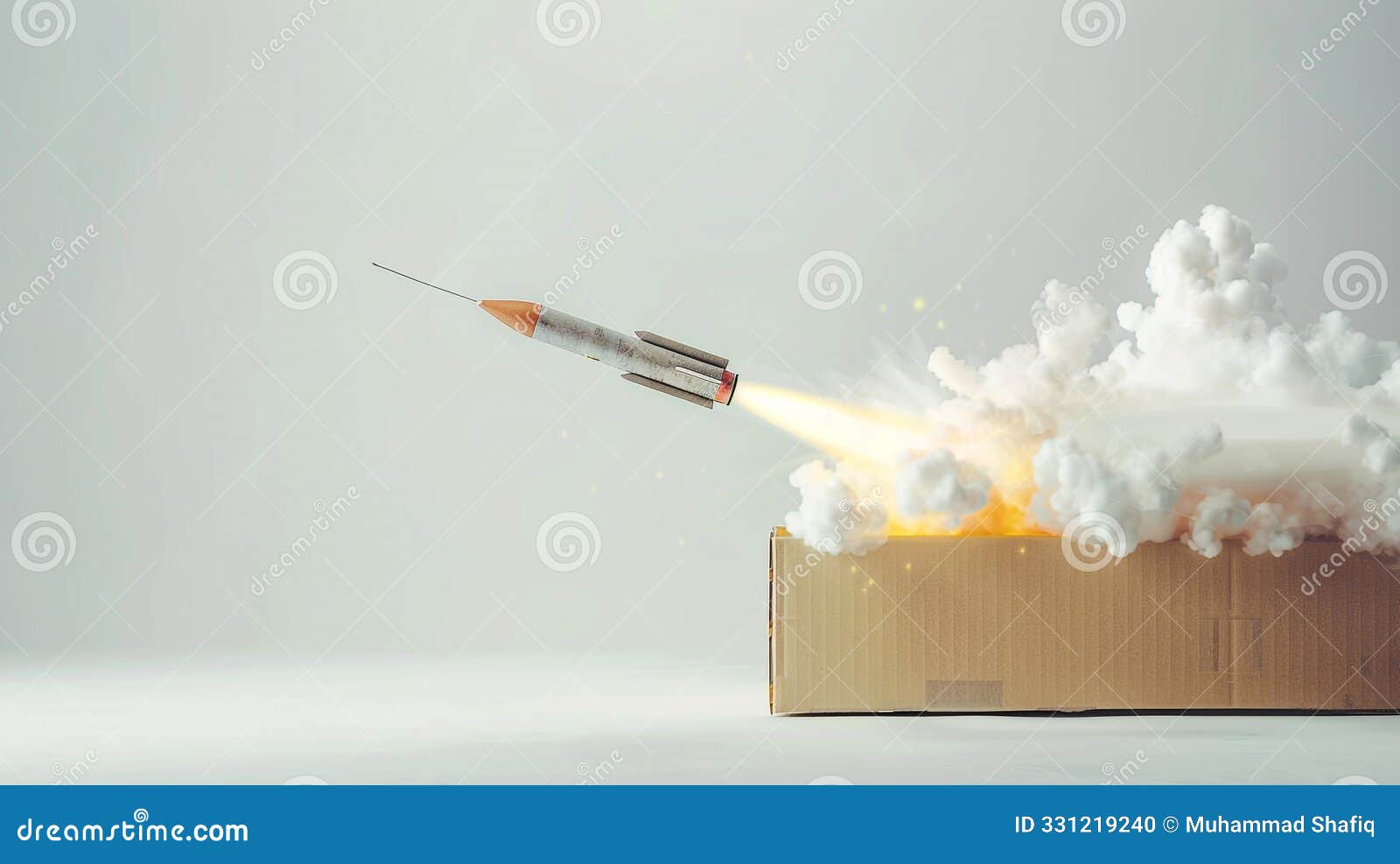 Small Rocket Bursting Out of a Cardboard Box, Captured Mid-air with ...